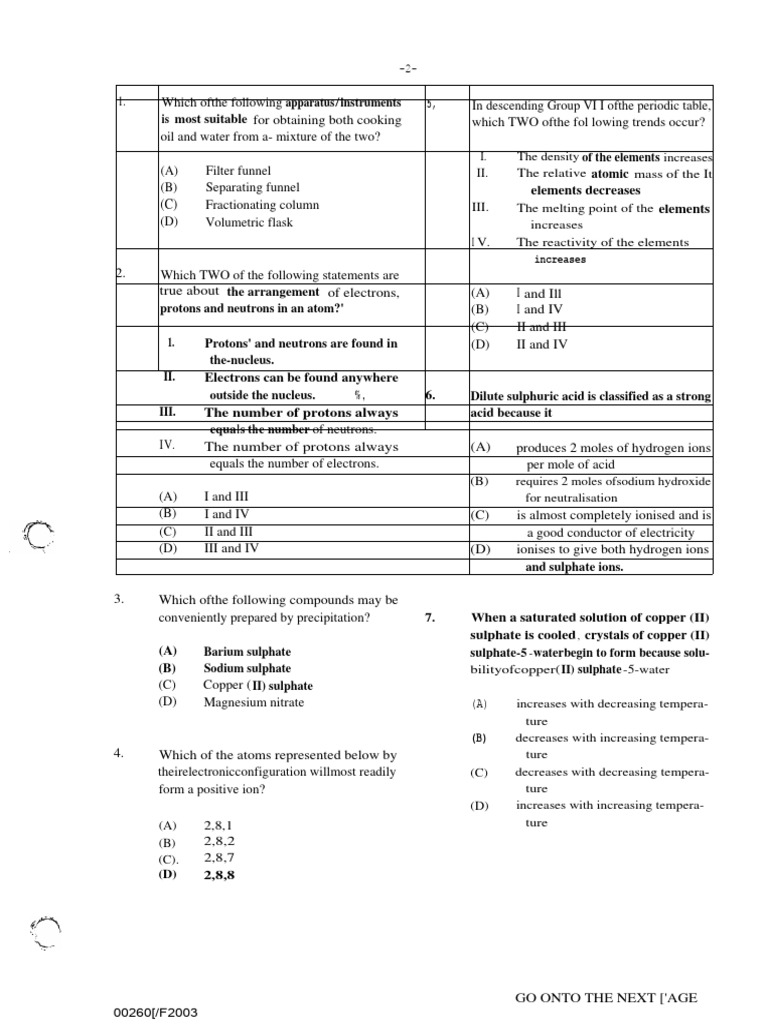 Chem Paper 1s | PDF | Oxide | Aluminium