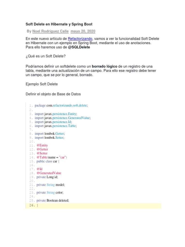 Eliminación Suave Con Hibernate | PDF | SQL | Modelo de datos