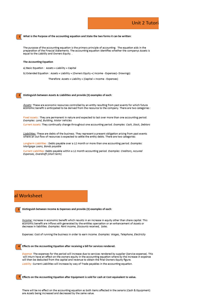 Unit 2 Worksheet | PDF | Debits And Credits | Expense