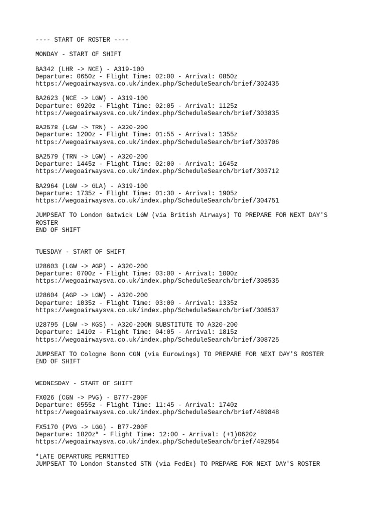 Roster WC 20th April | PDF