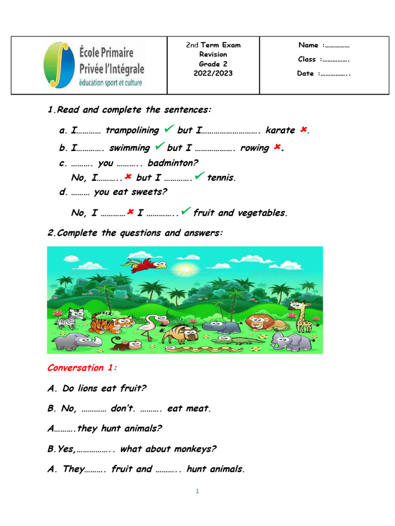 2nd Term Exam Revision Year 2 Pdf