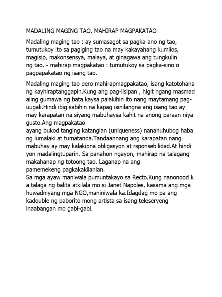 MADALING MAGING TAO Mahirap Magpakatao 10 | PDF