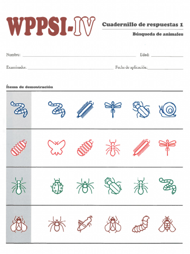 WPPSI IV Cuadernillo de Respuestas 1 | PDF