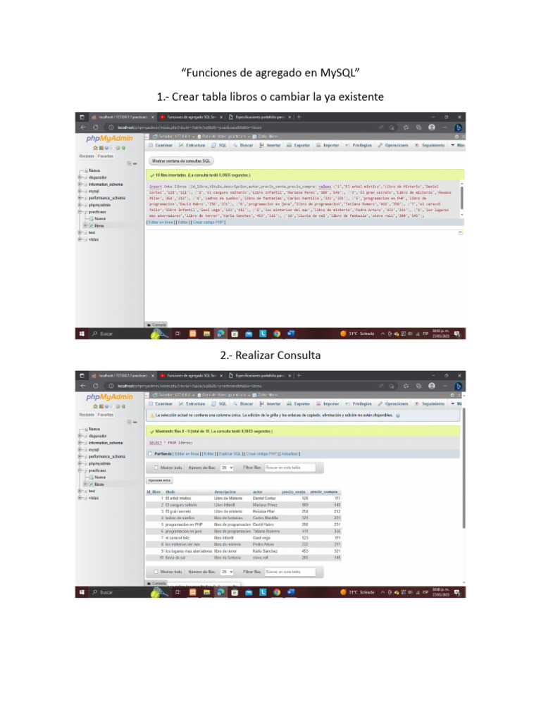 Funciones de Agregado en MySQL | PDF