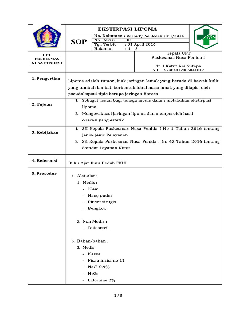 Sop Ekstirpasi Lipoma | PDF