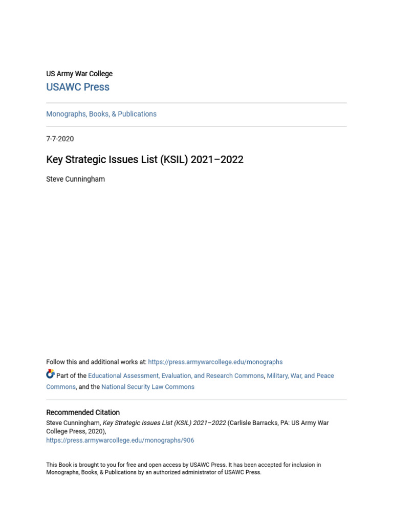 Key Strategic Issues List (KSIL) 2021-2022 | PDF | United States Army ...