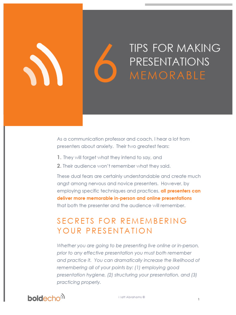 Making Presentations Memorable - Matt Abrahams | PDF | Understanding ...
