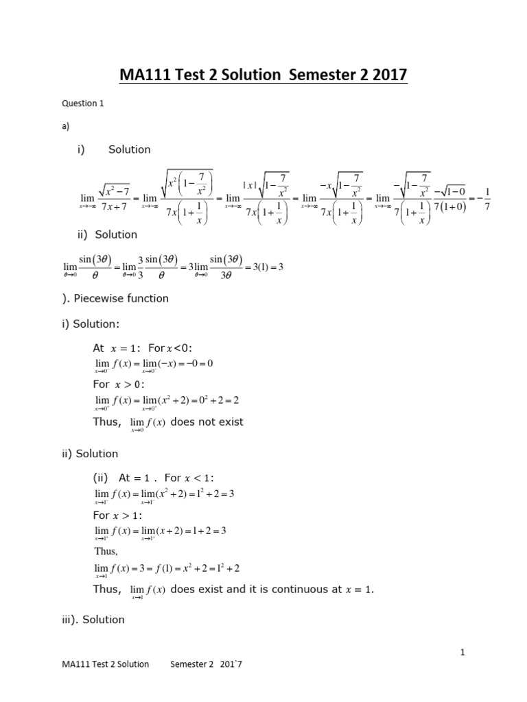 MA111 Test 2 Solution Semester2 2017 | PDF | Differential Equations | Rates