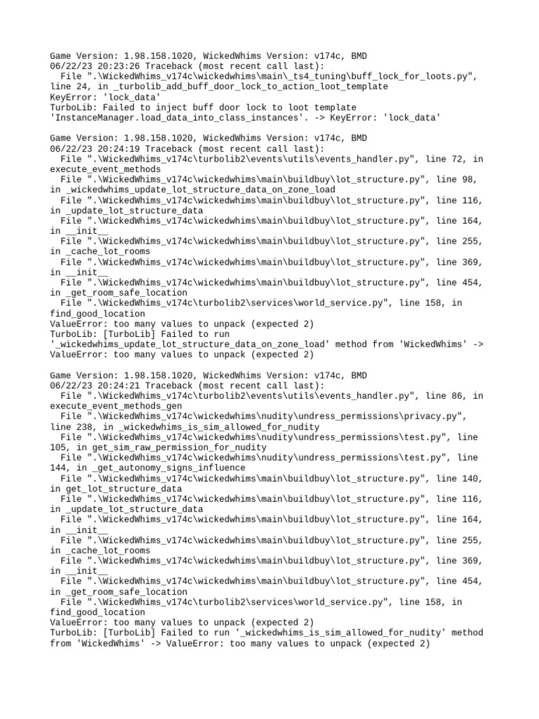 WickedWhims v174c Exception | PDF | Computing | Software