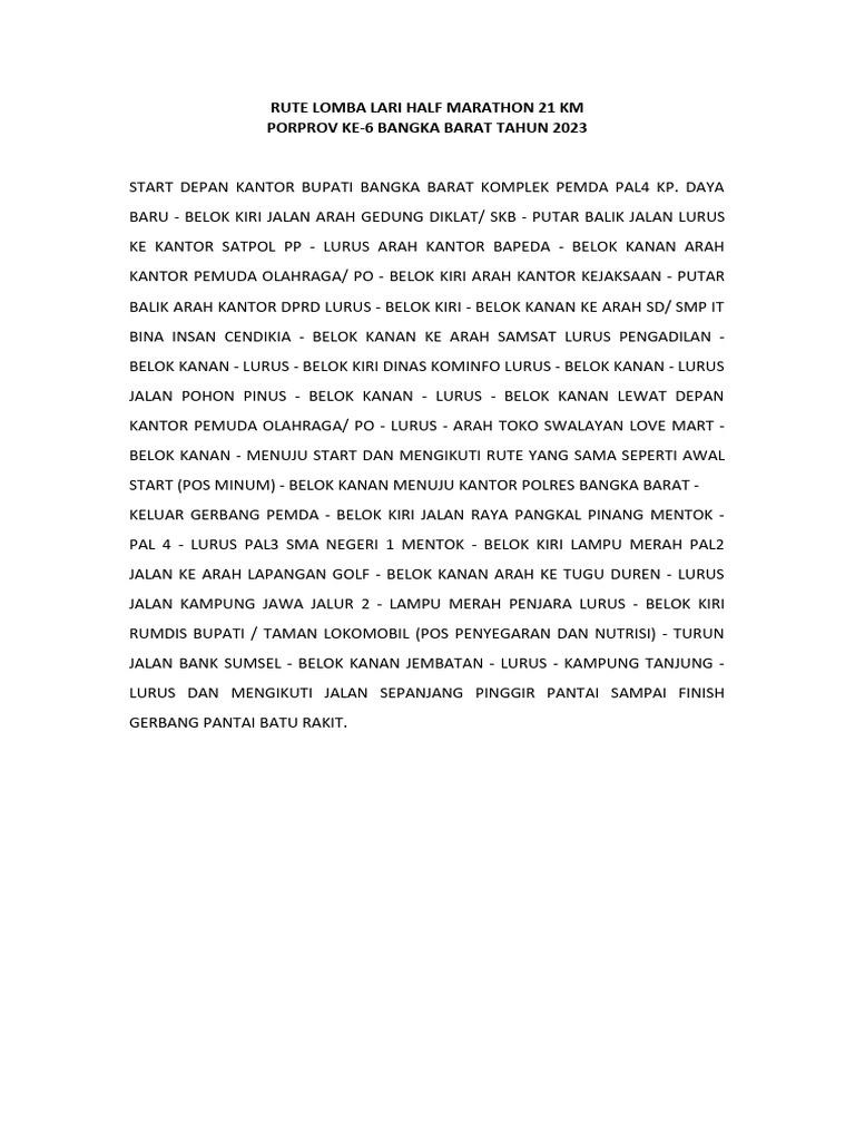 Rute Lomba Lari Half Marathon 21 KM | PDF | Perjalanan
