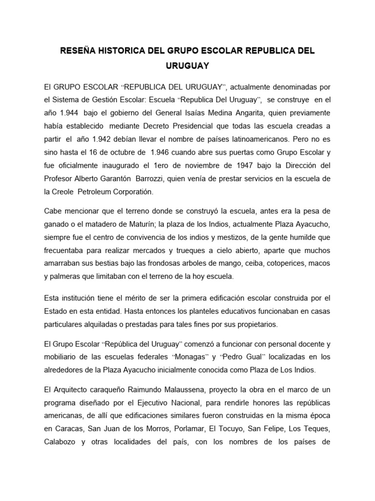 Reseña Actualizada Escuela Republica Del Uruguay | PDF | Salud y bienestar