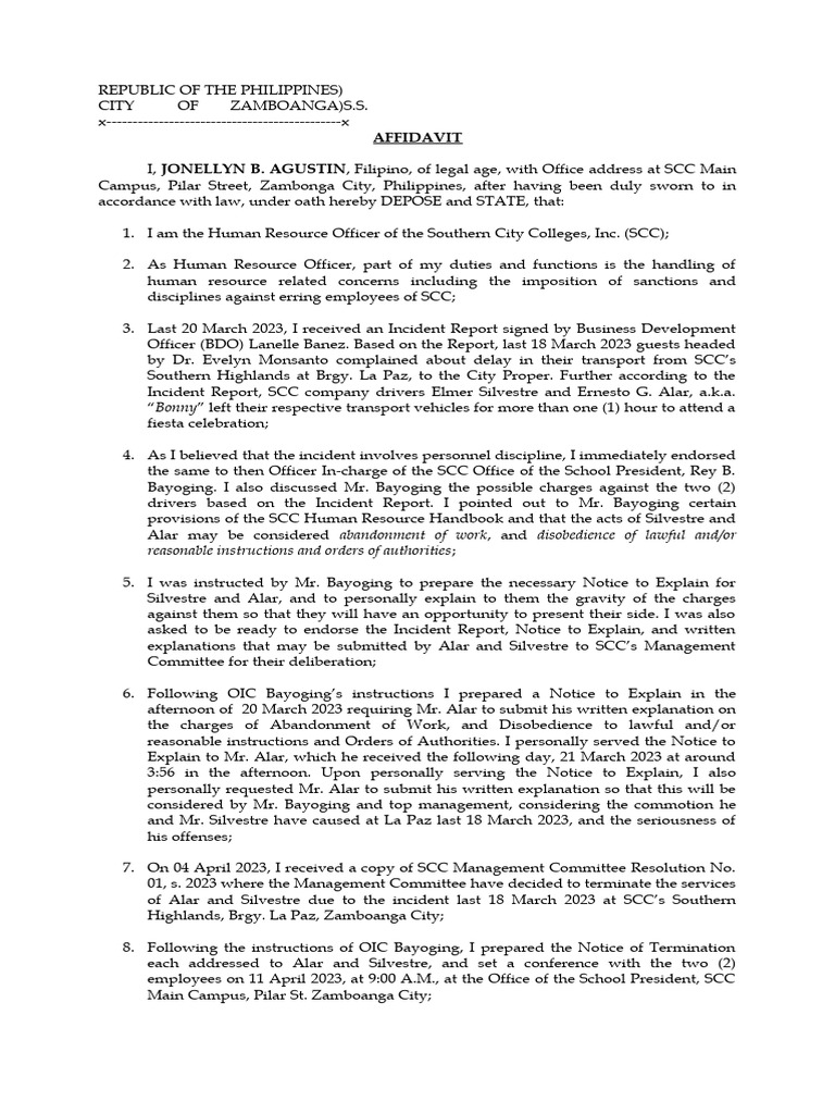 Affidavit - Labor Case | PDF | Affidavit | Common Law