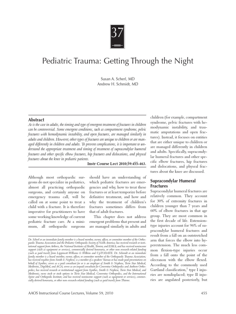 Pediatric Trauma Getting Through The Night Pdf Elbow Hip