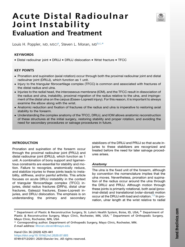 Acute Distal Radioulnar Joint Instability | PDF | Human Anatomy | Joints