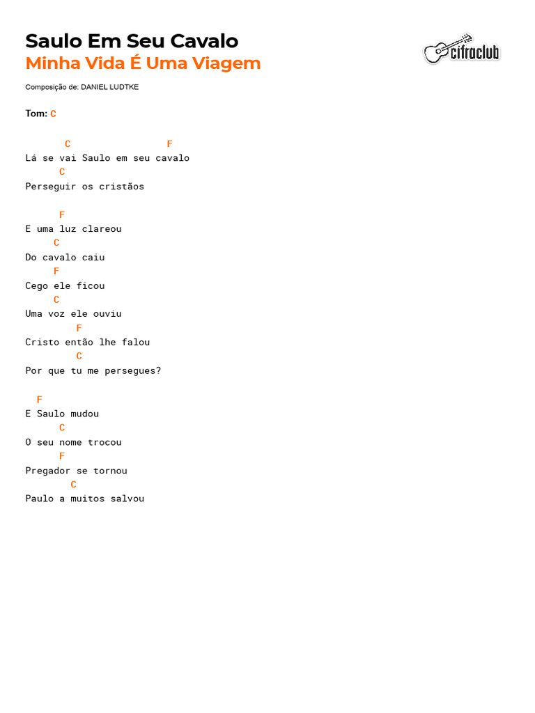 Saulo em Seu Cavalo: Letra e Cifras | PDF