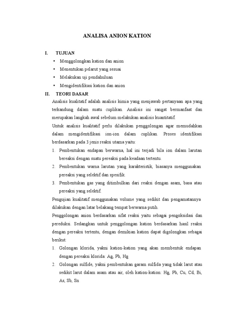 Analisis Kation Anion: Metode dan Hasil | PDF