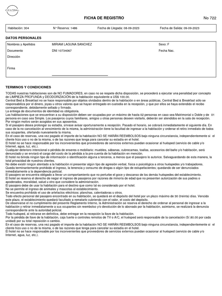 Ficha Cliente 722 | Descargar gratis PDF | Hotel