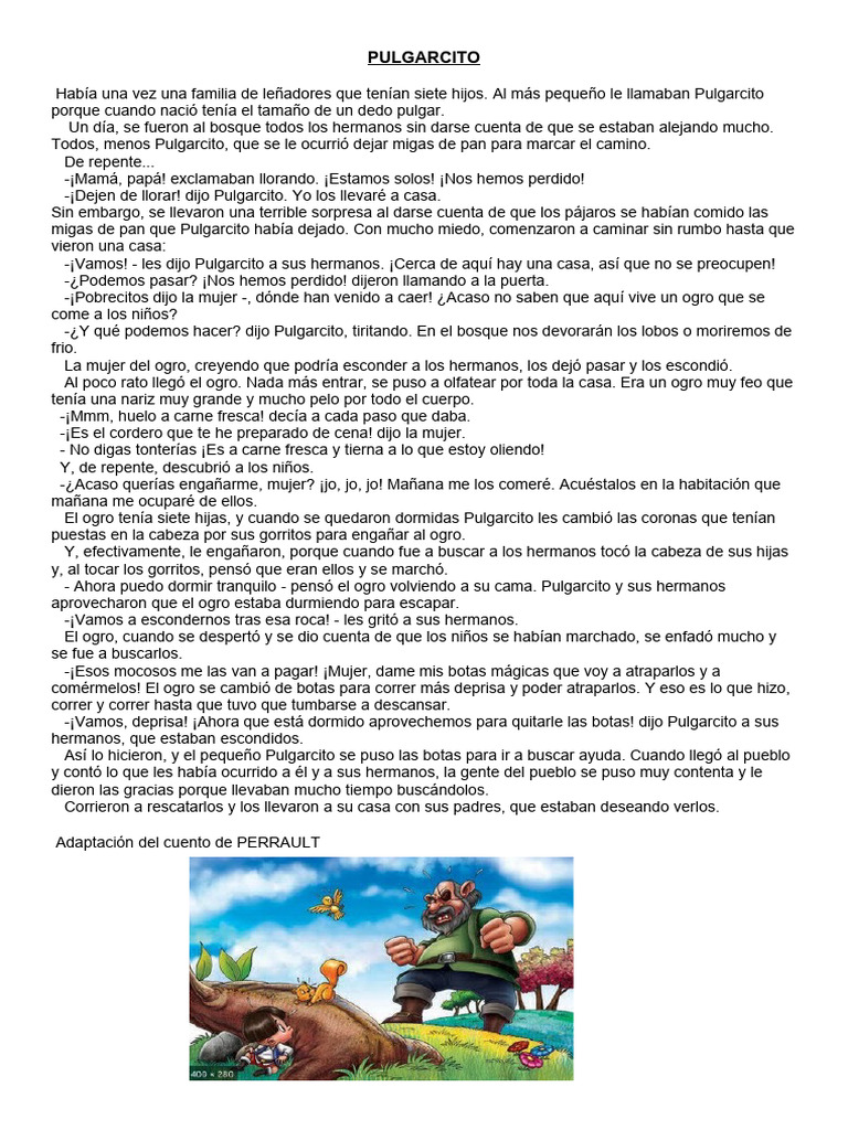 Pulgarcito Cuento Adaptado | PDF