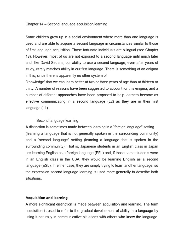 Chapter 14 - 2nd Language Acquisition Linguistics | PDF | Second ...