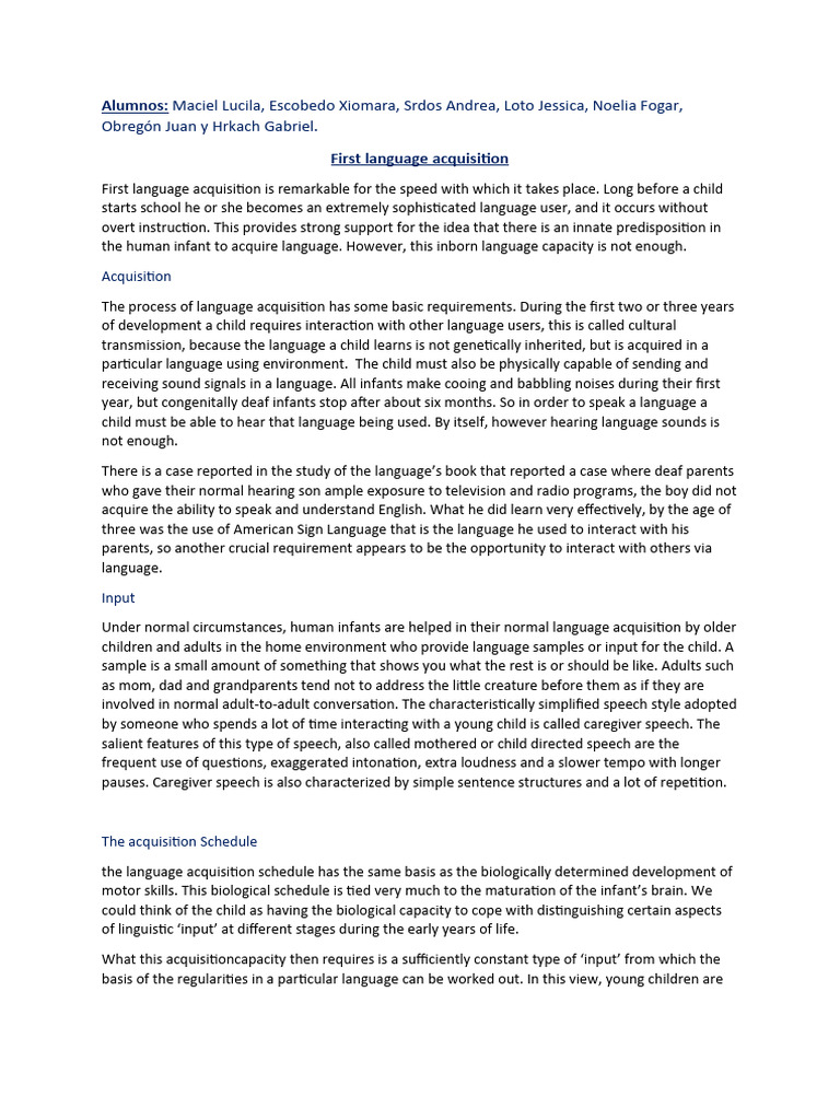 First Language Acquisition | PDF | Language Acquisition | Speech