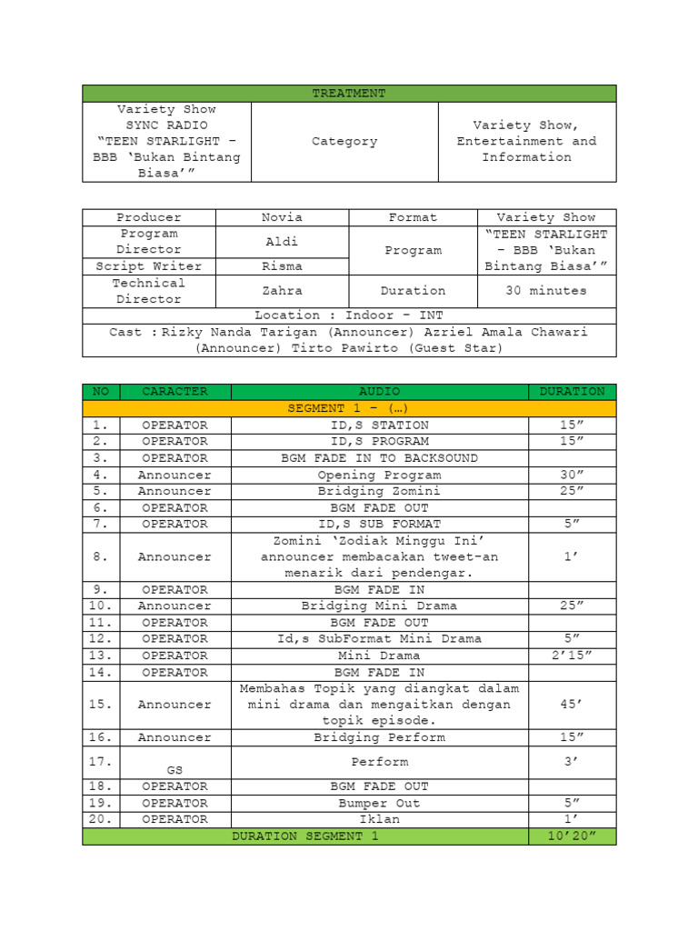 Teen Starlight Variety Show Guide | PDF