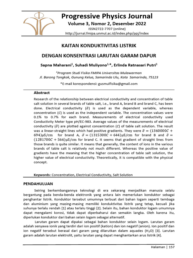 Progressive Physics Journal: Kaitan Konduktivitas Listrik Dengan ...