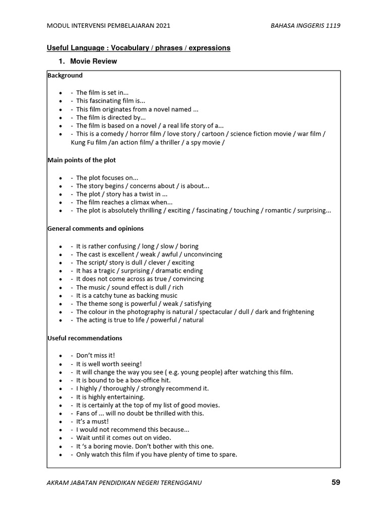 Movie Review Vocabulary Guide | PDF | Language Arts & Discipline