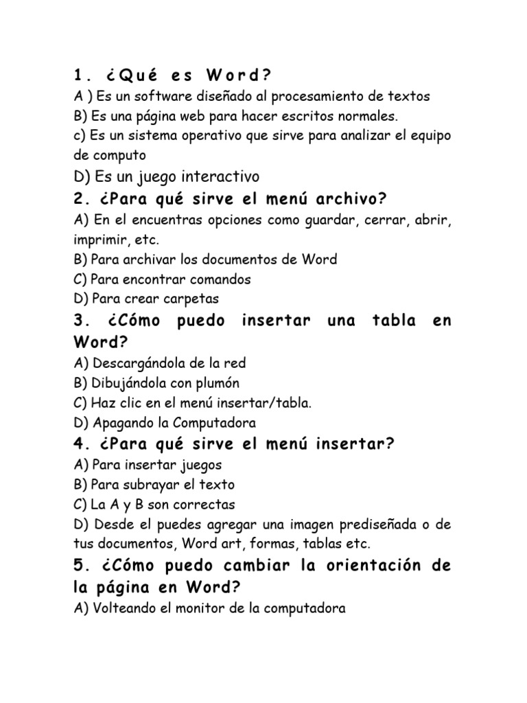 Cuestionario de Word | PDF