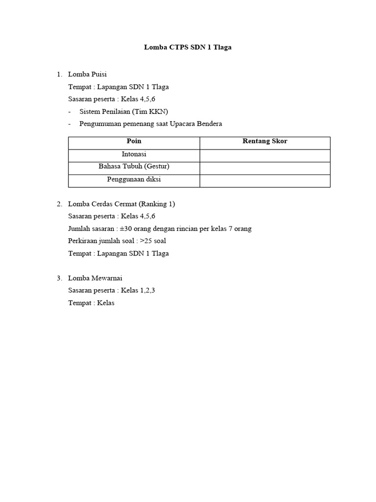Lomba CTPS SDN 1 Tlaga | PDF