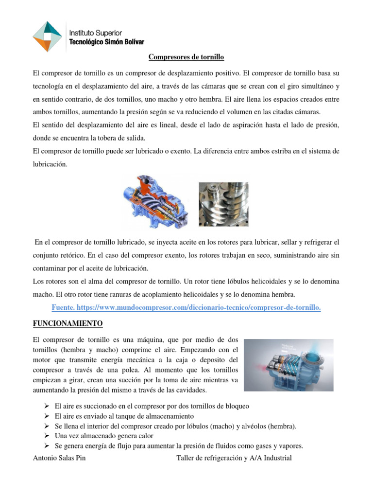 Compresores de Tornillo 2da Unidad Taller SALAS PIN ANTONIO | PDF | Rodamiento (Mecánico ...