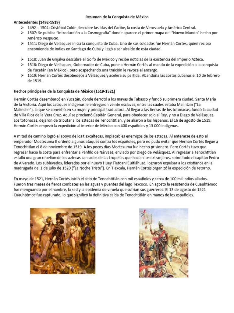 Resumen de La Conquista de México | PDF | Hernán Cortés | Colonización ...