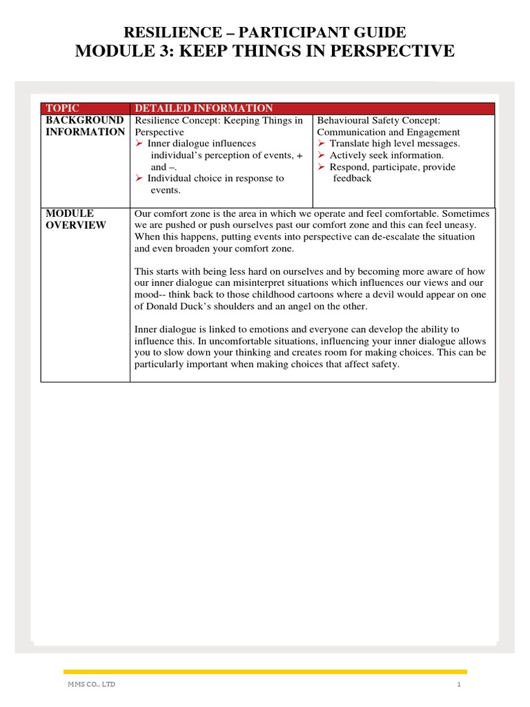 Handout Module 3 Keeping Things in Perspective | PDF | Thought ...