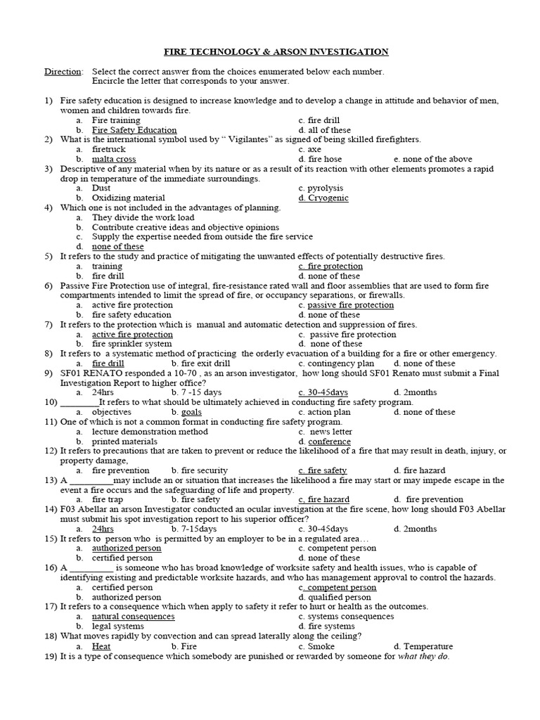 Fire Safety & Arson Quiz | PDF | Fires | Combustion