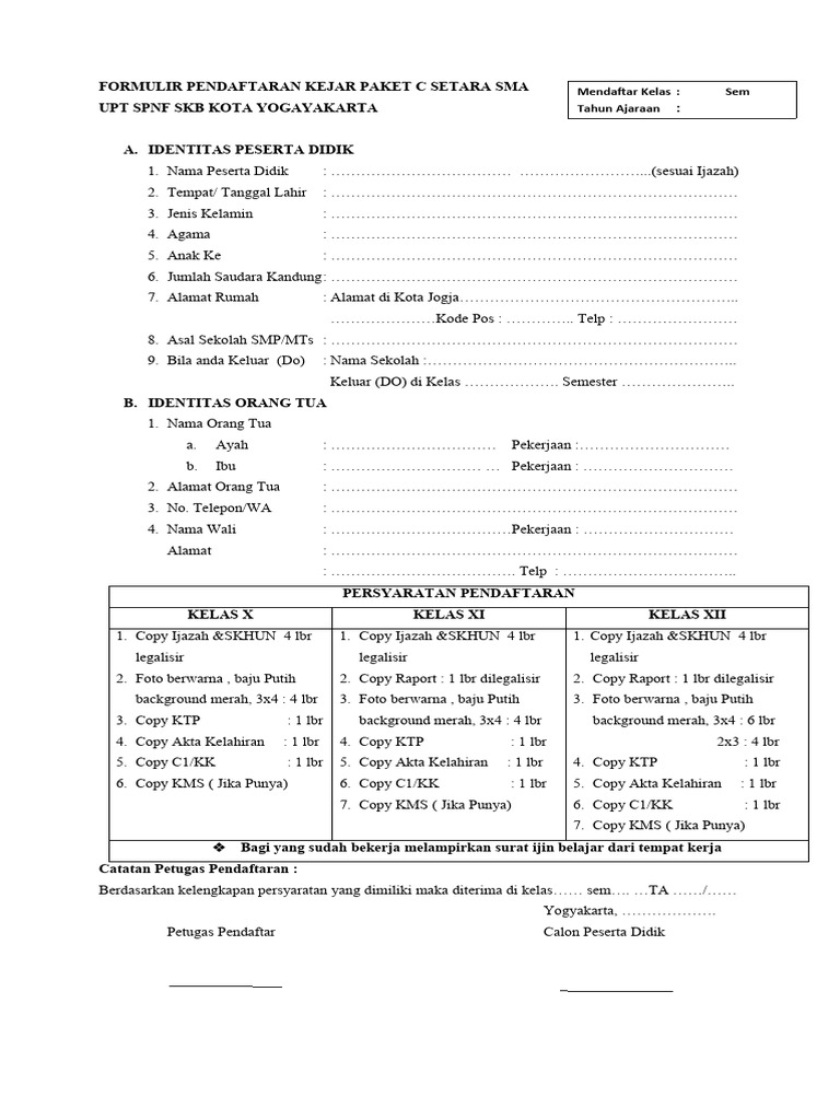 Formulir Pendaftaran Paket C | PDF