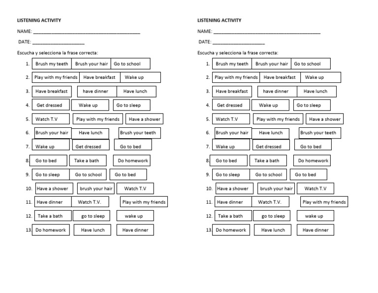 Listening Activity - Routine Verbs | PDF