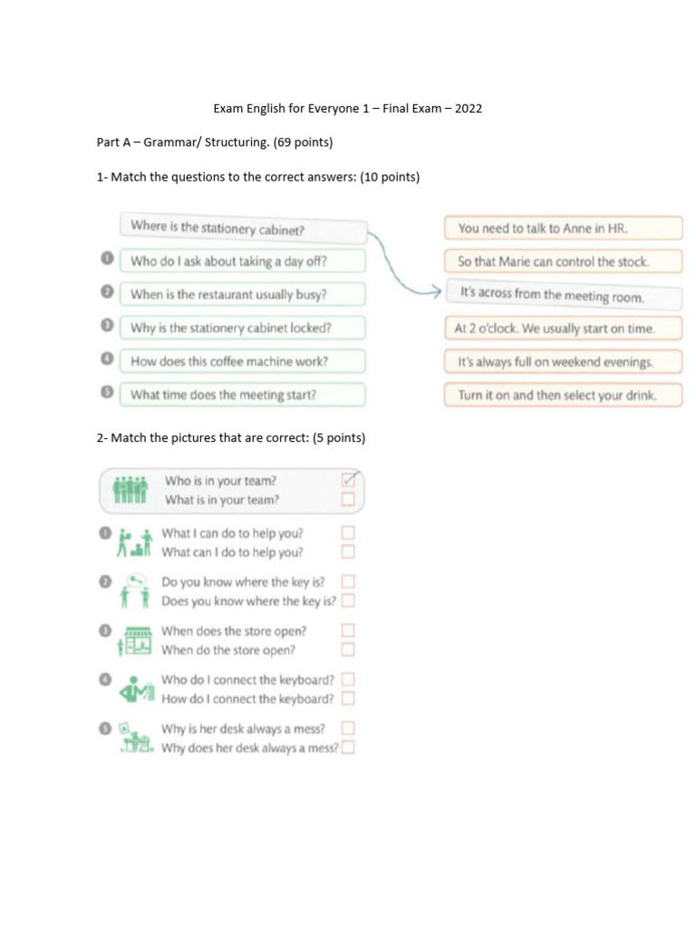 Exam English For Everyone 1 - Final Exam - 2022 | PDF