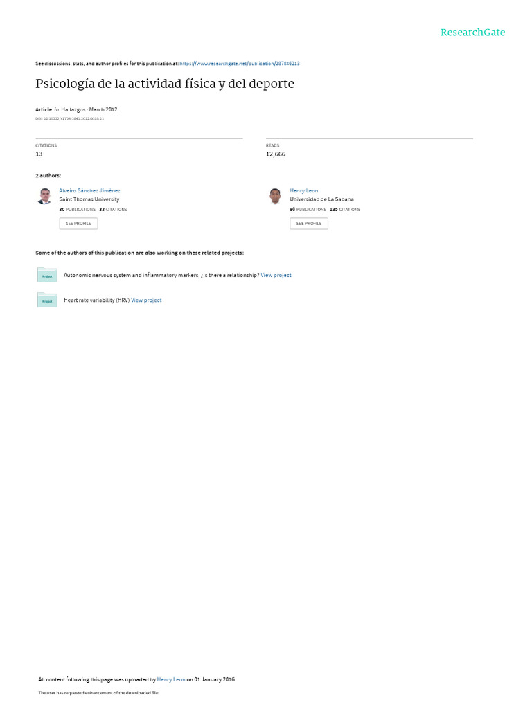 Psicologia de La Actividad Fisica y Del Deporte | PDF | Sicología | Liderazgo