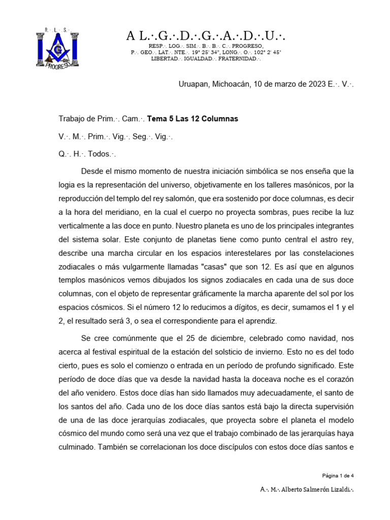 Tema 5 Las 12 Columnas | PDF | Masonería | Zodíaco