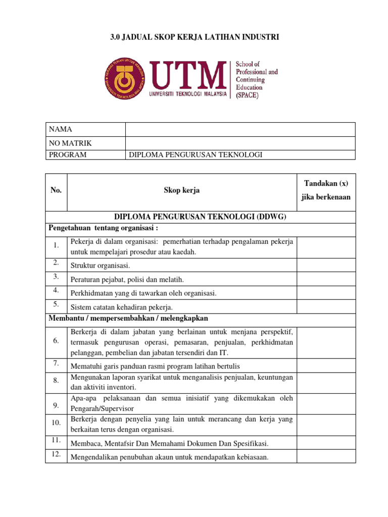 Skop Kerja Latihan Industri DDWG | PDF