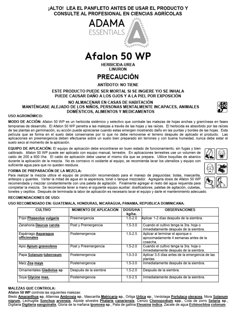 Afalon 50 WP PANFLETO Comprimido | PDF | Suelo | Agua