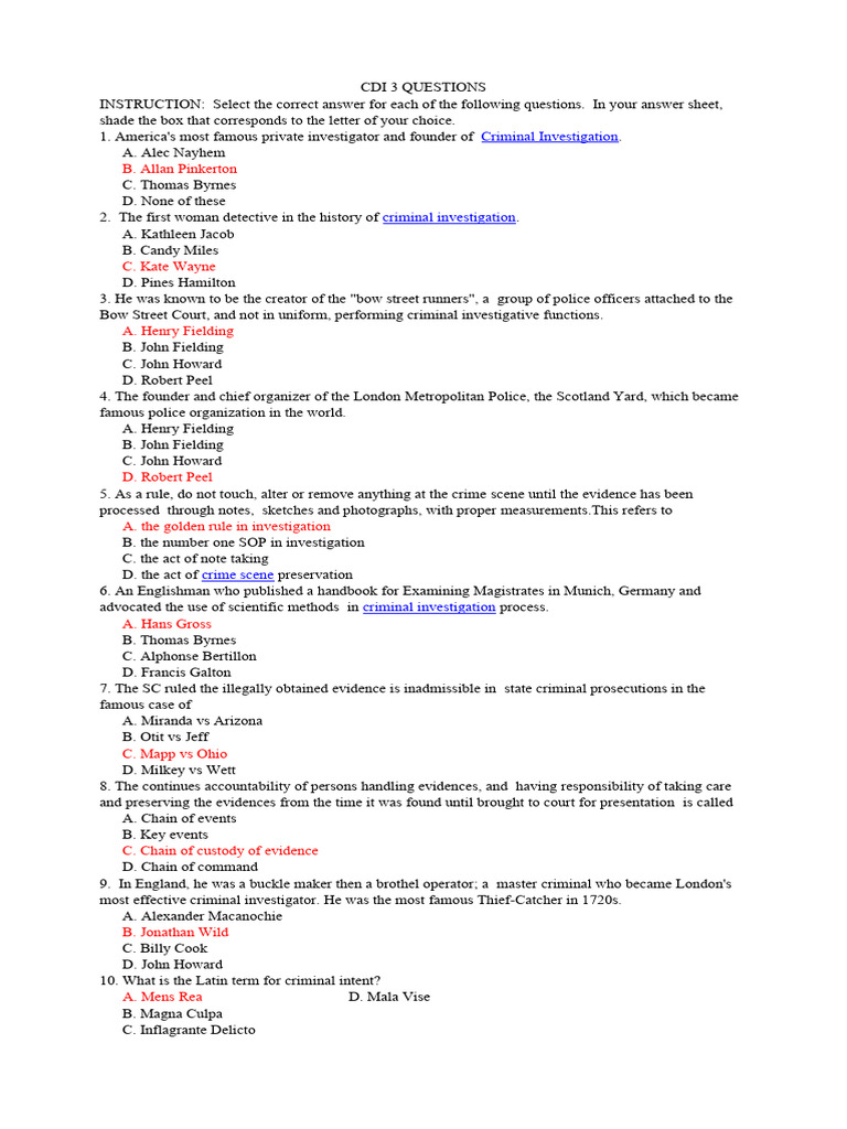 CDI 3 Criminal Investigation Questions | PDF | Fires | Drugs