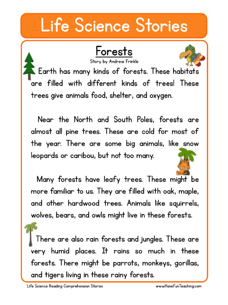 Free Life Science Reading Comprehension Forests | PDF