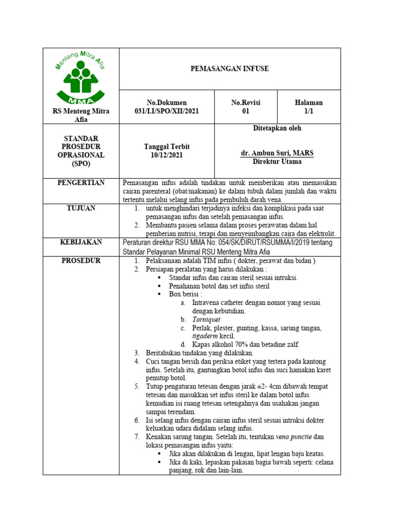 Panduan Pemasangan Infus | PDF