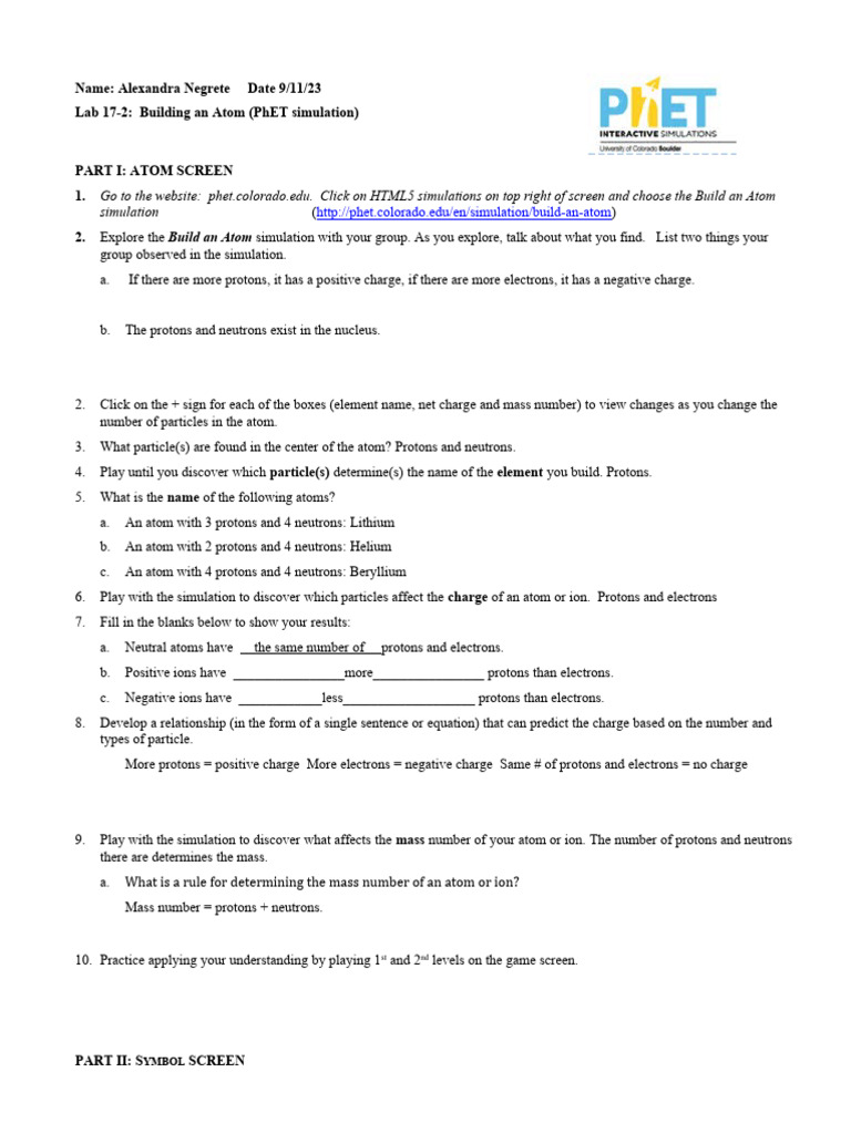 CP 17 Lab 2 Build An Atom PhET Simulation | PDF | Atoms | Proton CP 17 Lab 2 Build An Atom PhET Simulation | PDF | Atoms | Proton