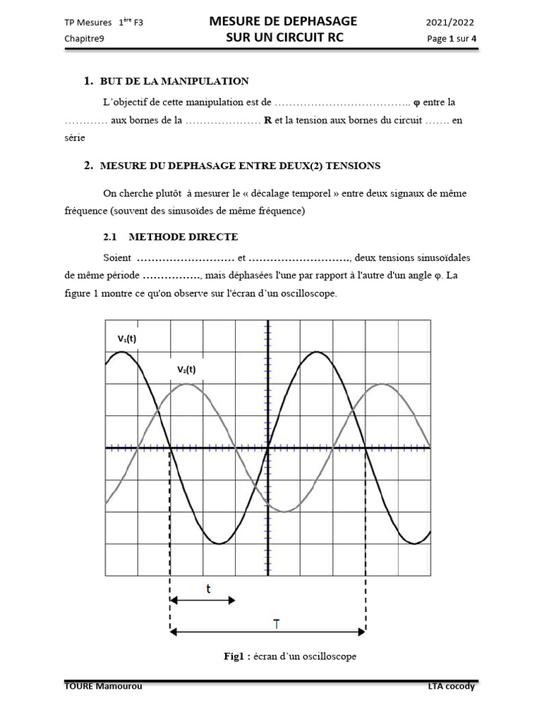 Mesure de Dephasage Sur Un Circuit RC Eleve | Descargar gratis PDF ...