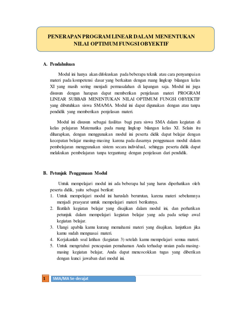 Modul Penerapan Program Linear Dalam Menentukan Nilai Optimum | PDF ...