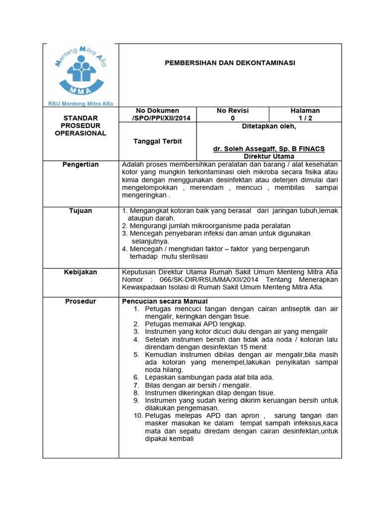 SOP Dekontaminasi | PDF