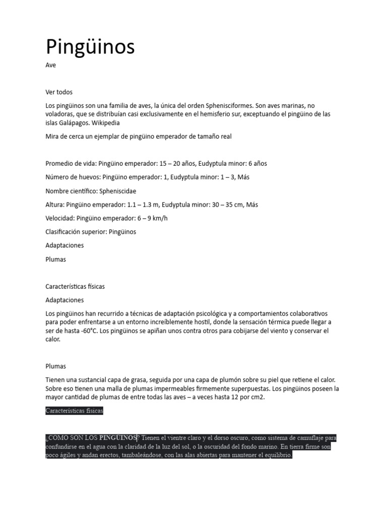 Características de los Pingüinos | PDF