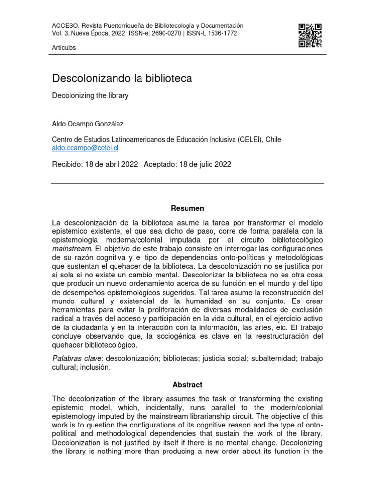 Descolonizando La Biblioteca | PDF | Conocimiento | Pensamiento