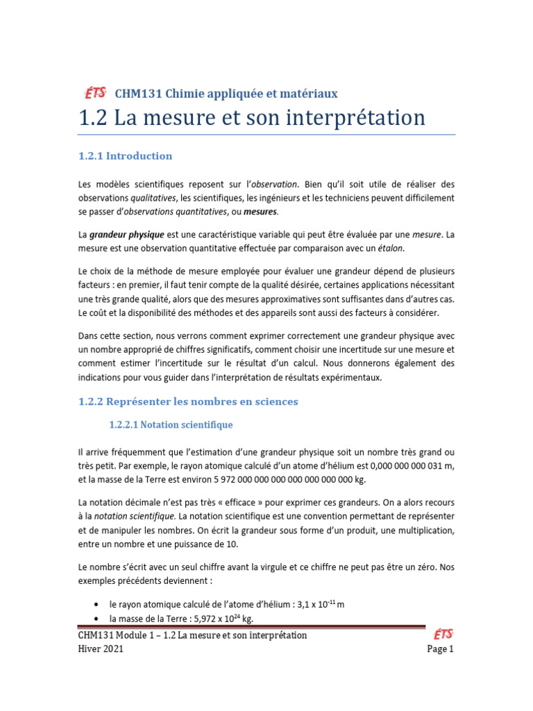 1-2 La Mesure Et Son Interprétation | PDF | Chiffre significatif ...
